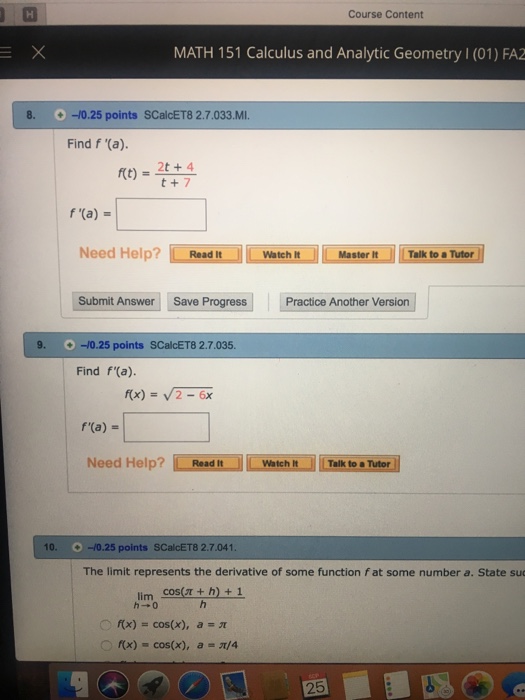 Solved Course Content MATH 151 Calculus and Analytic | Chegg.com