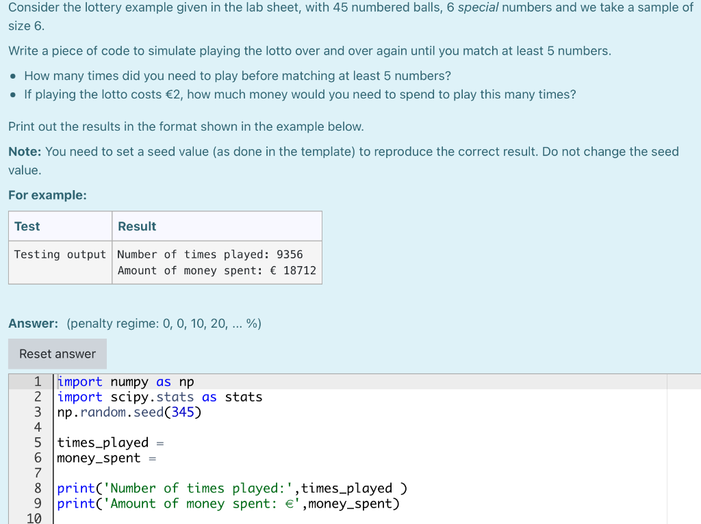 Solved Consider the lottery example given in the lab sheet, | Chegg.com