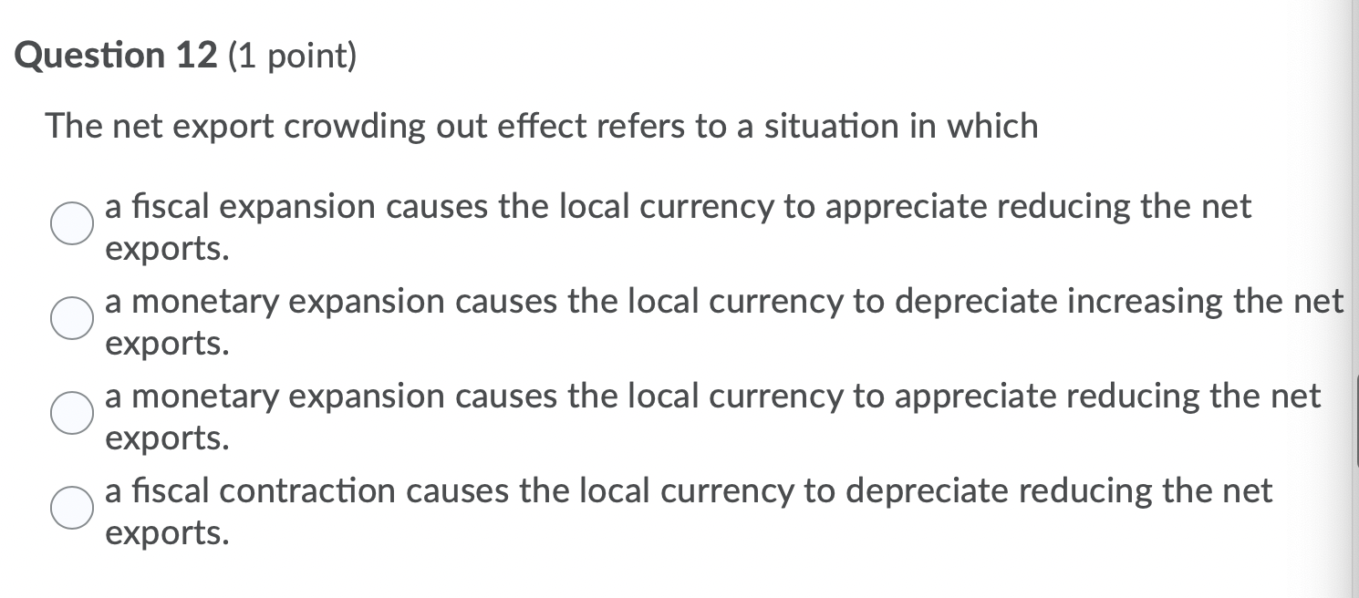 Solved Question 12 (1 point) The net export crowding out | Chegg.com