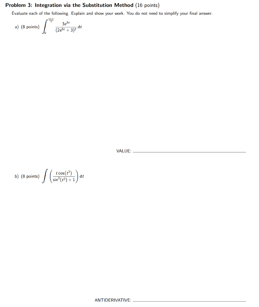 Solved Problem 3: Integration via the Substitution Method | Chegg.com