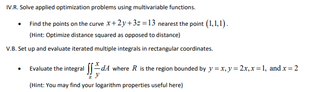 Solved IV.R. Solve applied optimization problems using | Chegg.com