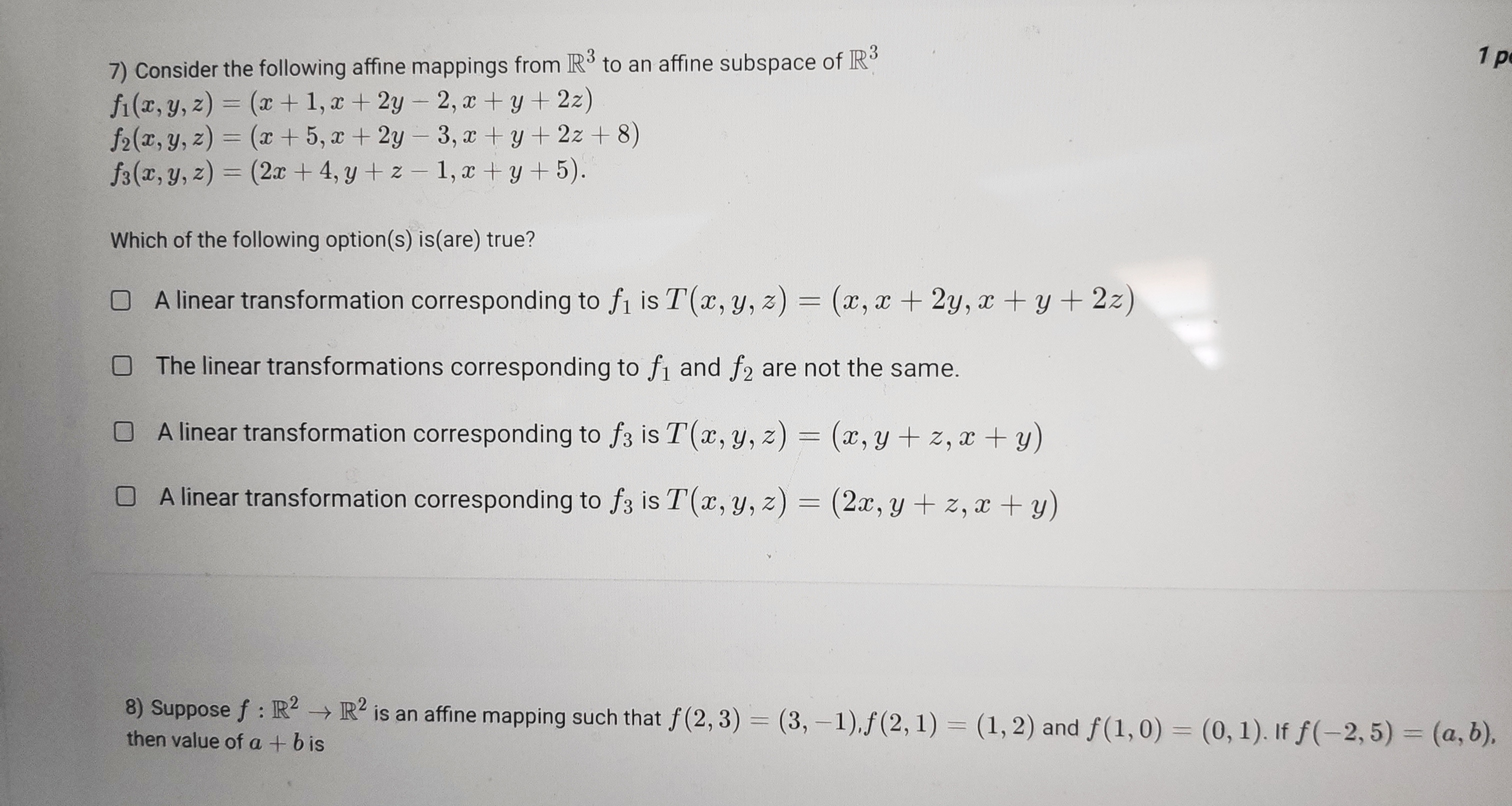 Solved Consider the following affine mappings from R3 ﻿to an | Chegg.com