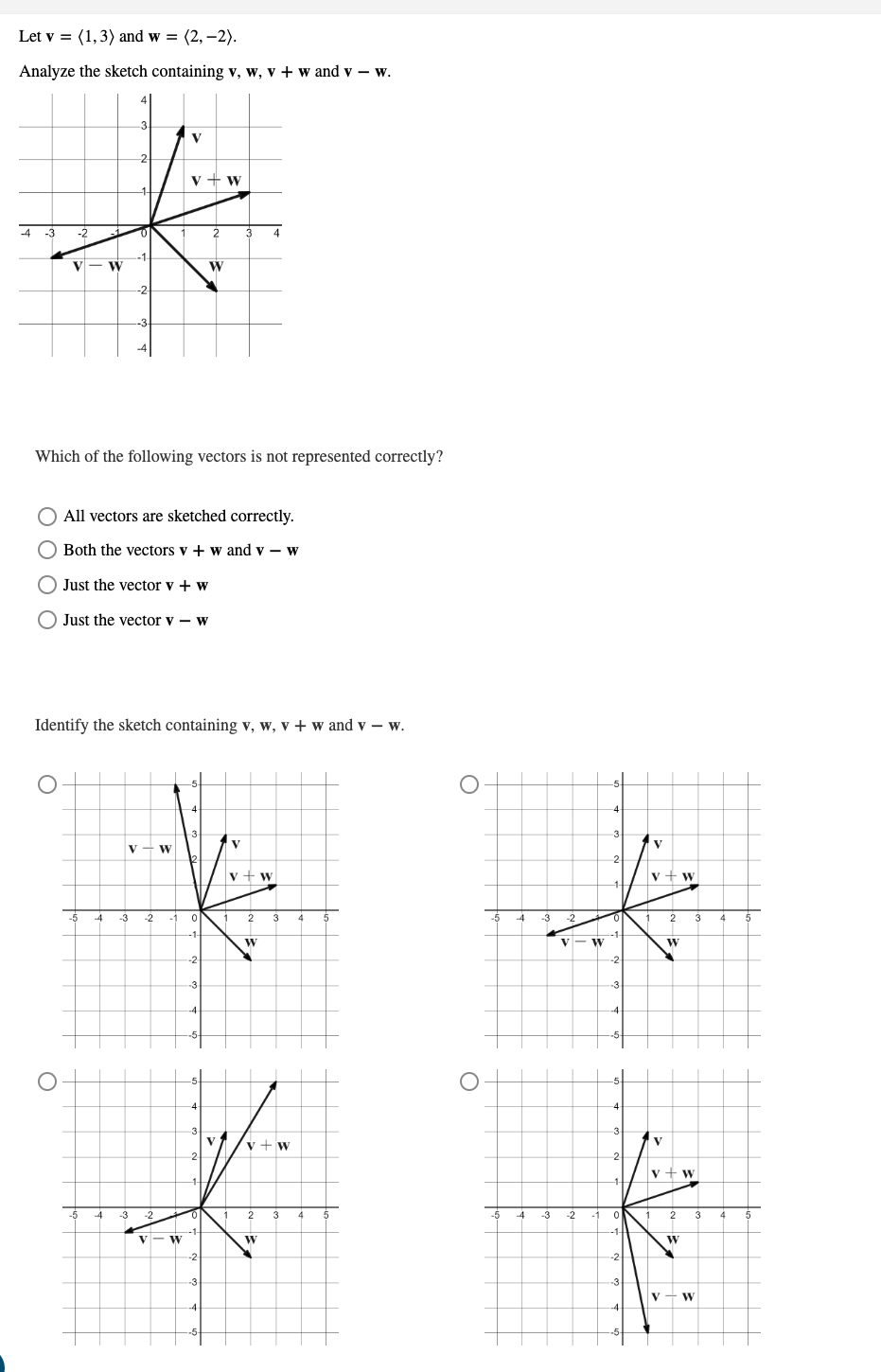 Solved Let v=(:1,3:) and w=(:2,-2:).Analyze the sketch | Chegg.com Solved Let v=(:1,3:) and w=(:2,-2:).Analyze the sketch | Chegg.com