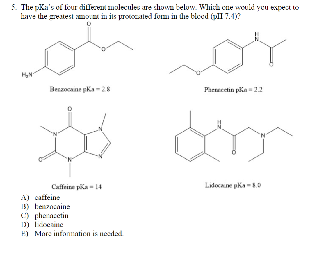 Solved 5. The pKa's of four different molecules are shown | Chegg.com