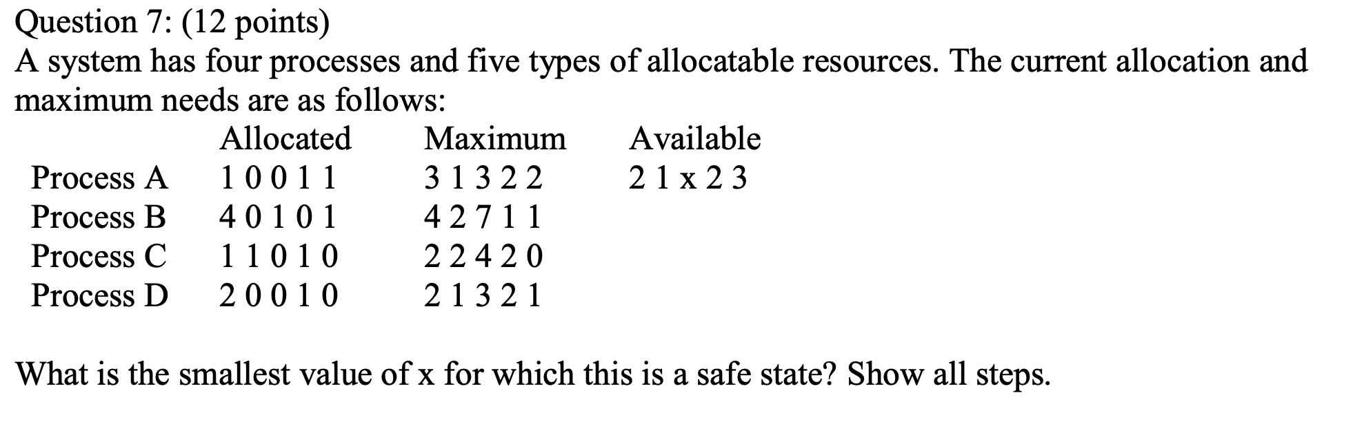 Solved Question 7: (12 points) A system has four processes | Chegg.com