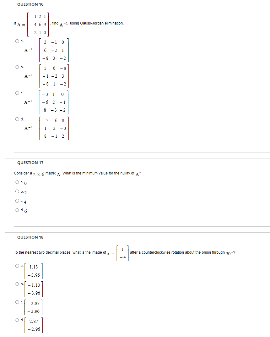 Solved If A=⎣⎡−1−4−2261130⎦⎤, find A−1 using Gauss-Jordan | Chegg.com