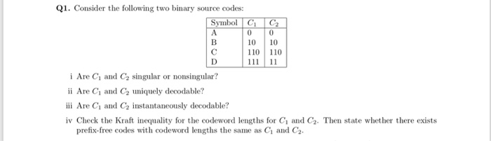 Solved i Q1. Consider the following two binary source codes: | Chegg.com
