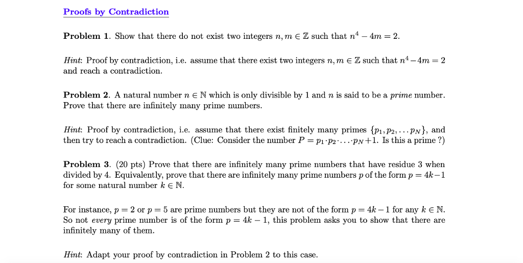 Solved Proofs by Contradiction Problem 1. Show that there do | Chegg.com