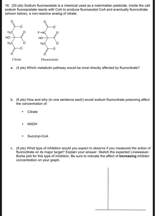 Solved 18. (30 pts) Sodium fluoroacetate is a chemical used | Chegg.com