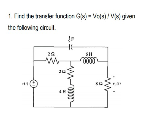 Solved 1. Find the transfer function G(s) = Vo(s)/V(s) given | Chegg.com
