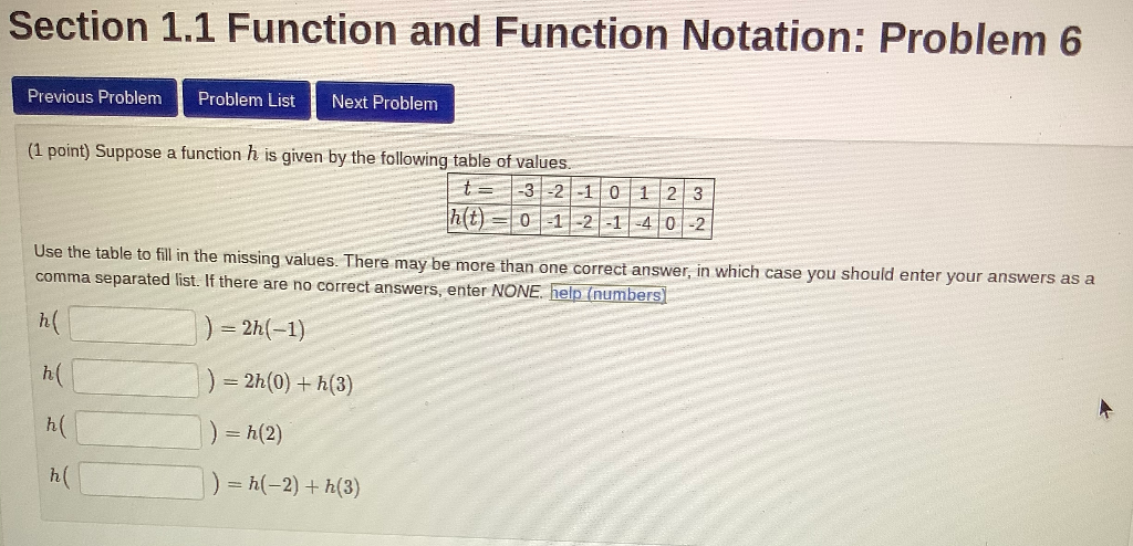 Solved Section 1.1 Function and Function Notation: Problem 6 | Chegg.com