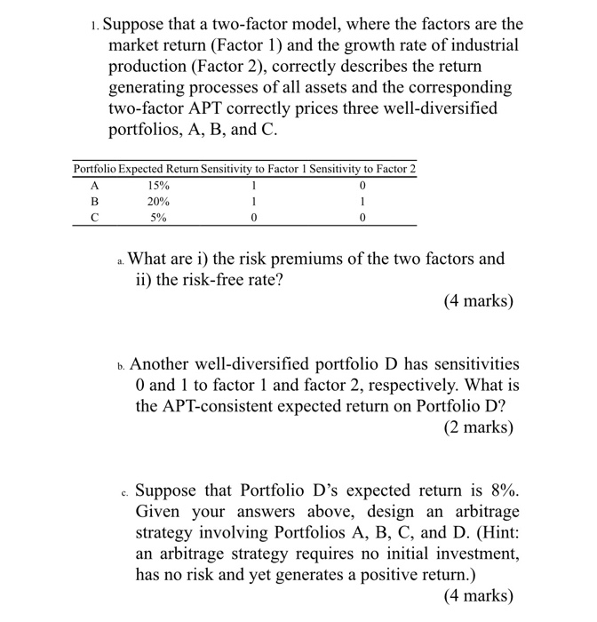 1. Suppose that a two-factor model, where the factors | Chegg.com