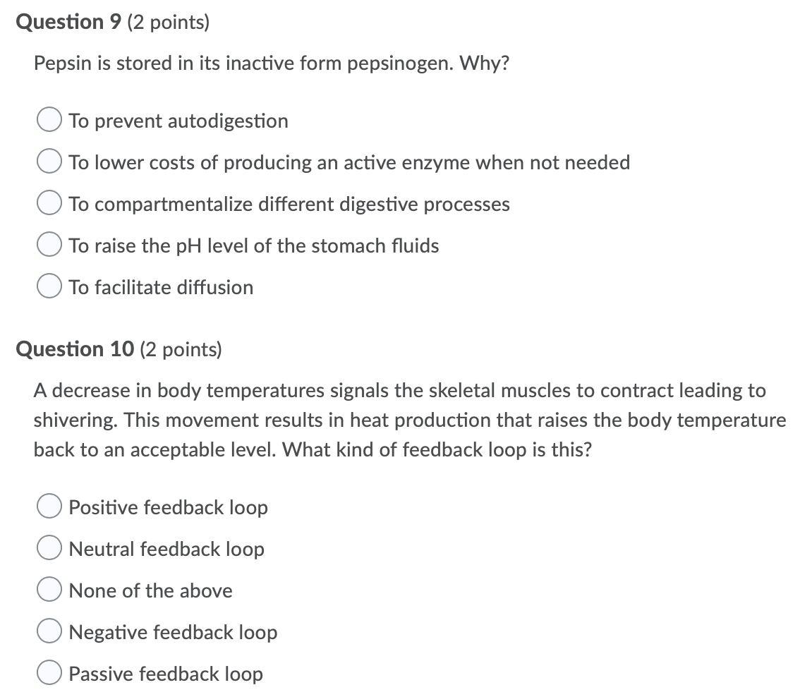 Solved Question 9 (2 points) Pepsin is stored in its | Chegg.com