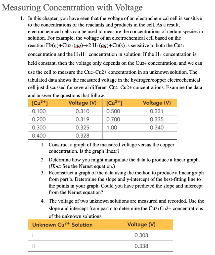 Solved Measuring Concentration with Voltage 1. In this | Chegg.com