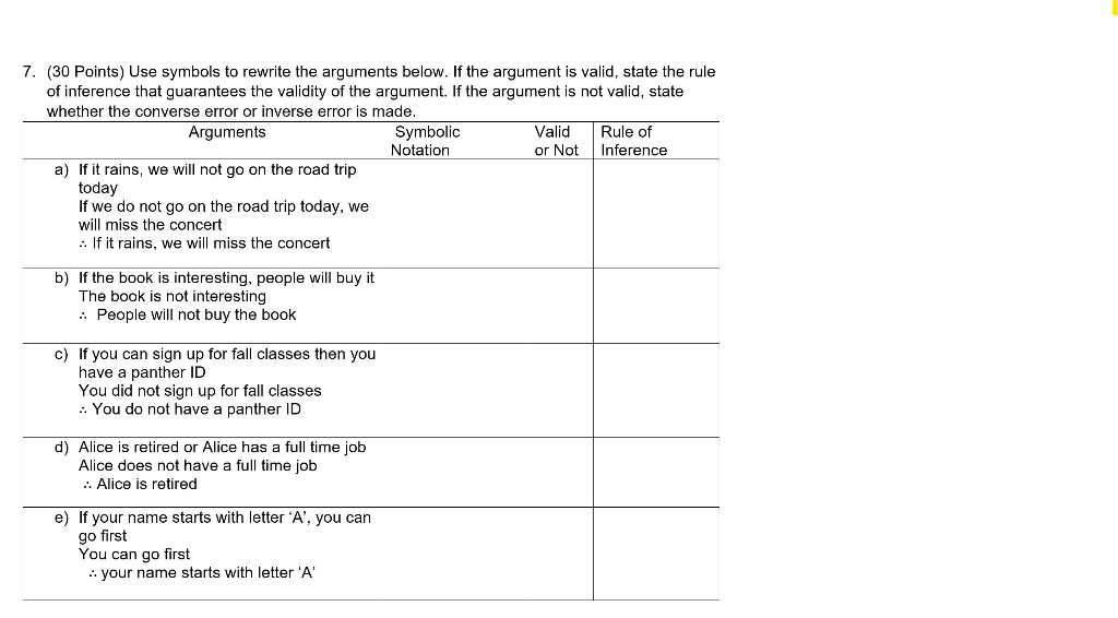 Solved 7. (30 Points) Use symbols to rewrite the arguments | Chegg.com