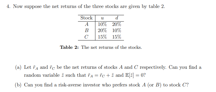 Solved 4. Now suppose the net returns of the three stocks | Chegg.com