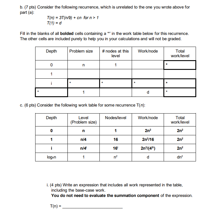 Solved b. (7 pts) Consider the following recurrence, which | Chegg.com Solved b. (7 pts) Consider the following recurrence, which | Chegg.com