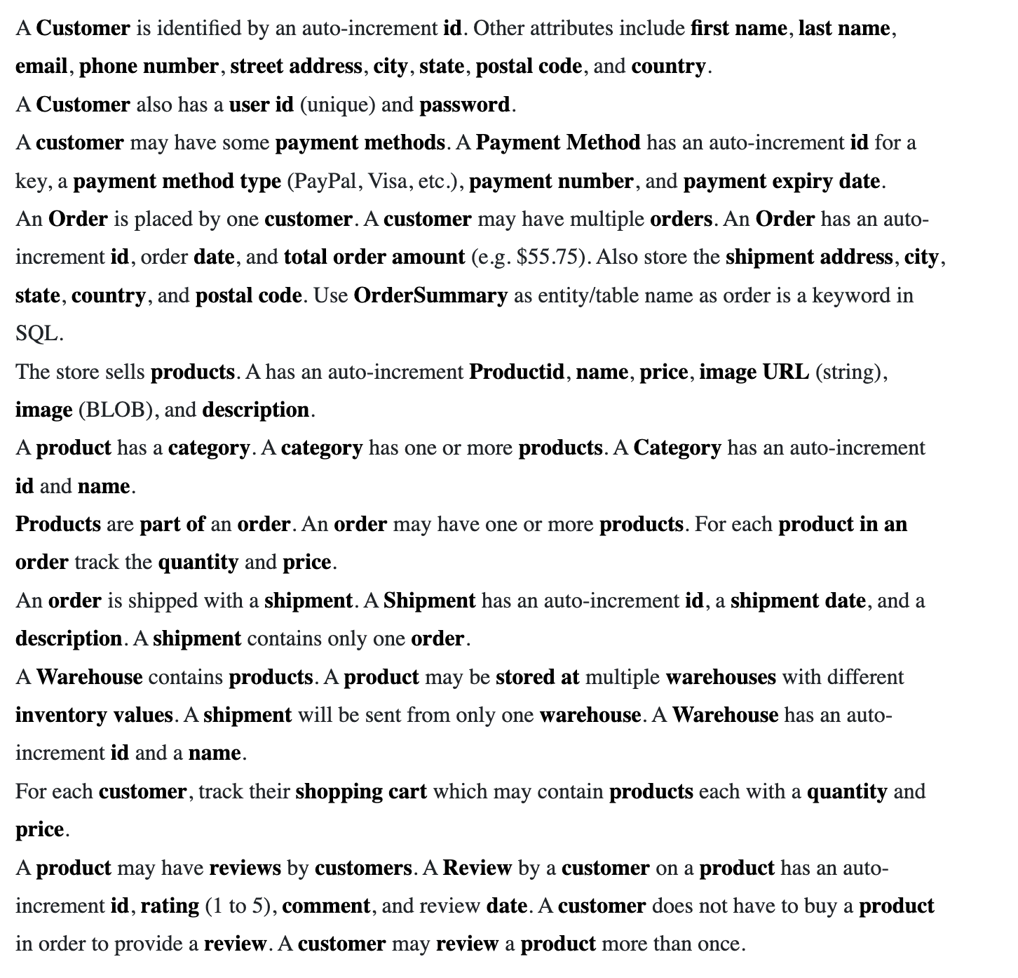 Solved A Customer is identified by an auto-increment id. | Chegg.com