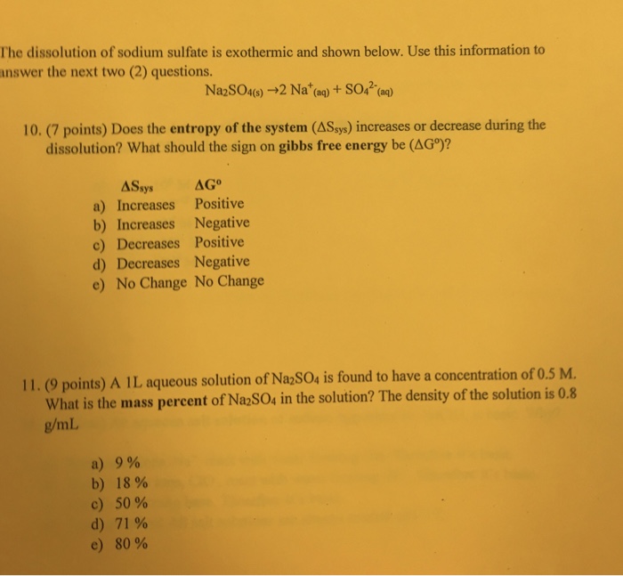 Solved The dissolution of sodium sulfate is exothermic and | Chegg.com