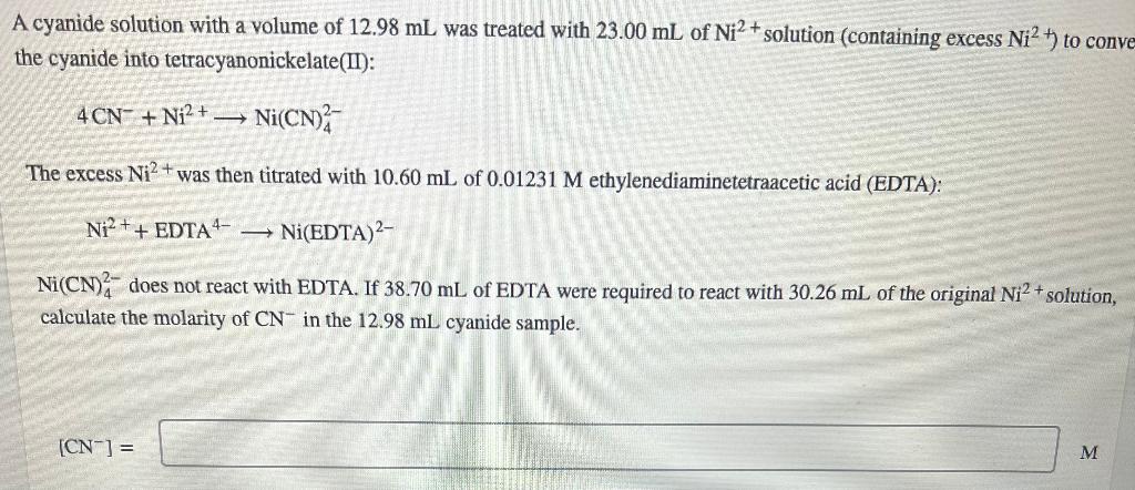 Solved A cyanide solution with a volume of 12.98 mL was | Chegg.com