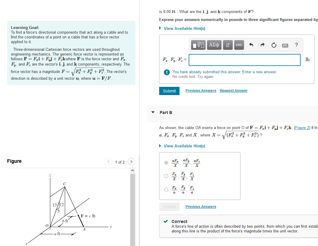 Solved Part A As shown, a force vector F with a magnitude of | Chegg.com