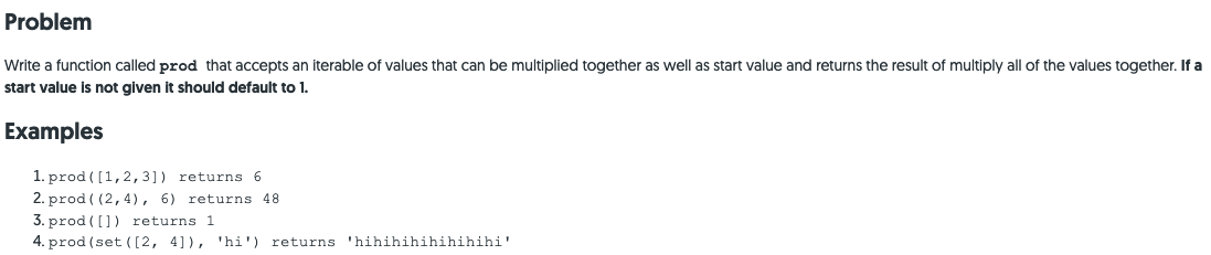 Solved Problem Write a function called prod that accepts an | Chegg.com
