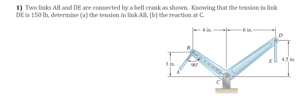 Solved 1) Two links AB and DE are connected by a bell crank | Chegg.com