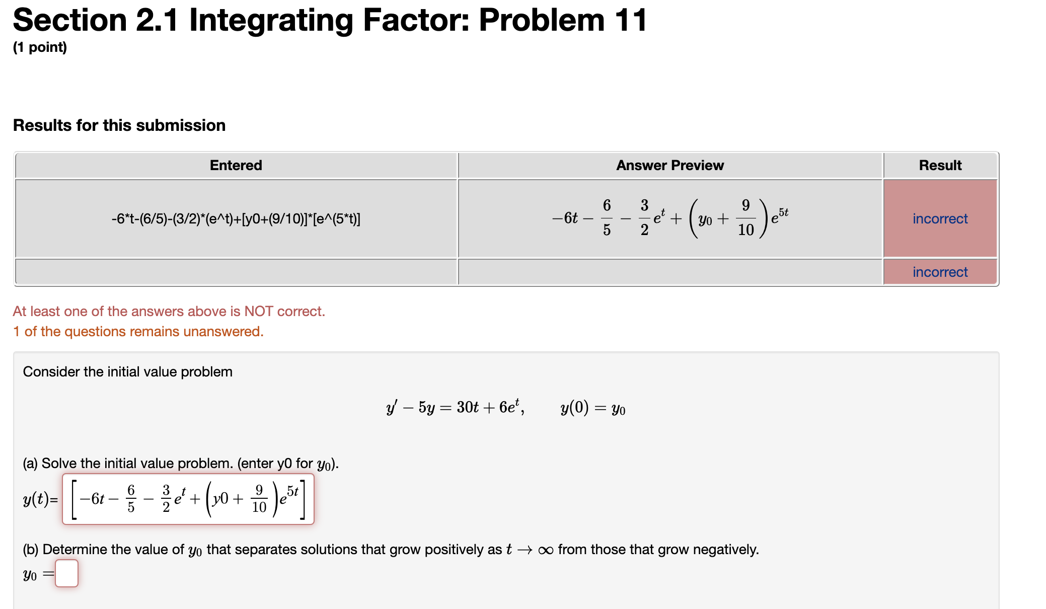 Solved Section 2.1 Integrating Factor: Problem 11 (1 point) | Chegg.com
