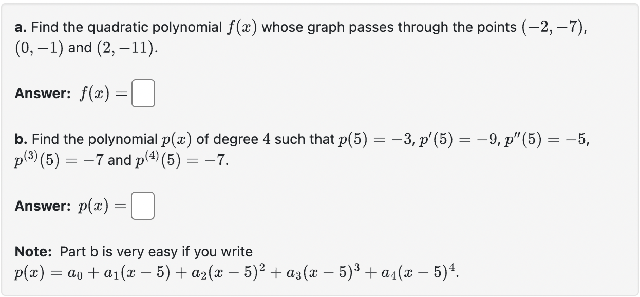 Solved a. Find the quadratic polynomial f(x) whose graph | Chegg.com
