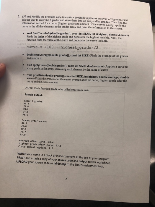 Solved (50 pts) Modify the provided code to create a program | Chegg.com