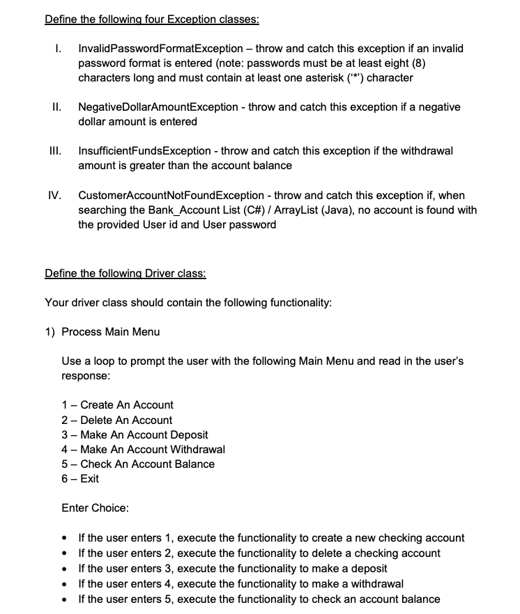 Solved Define the following four Exception classes: I. | Chegg.com