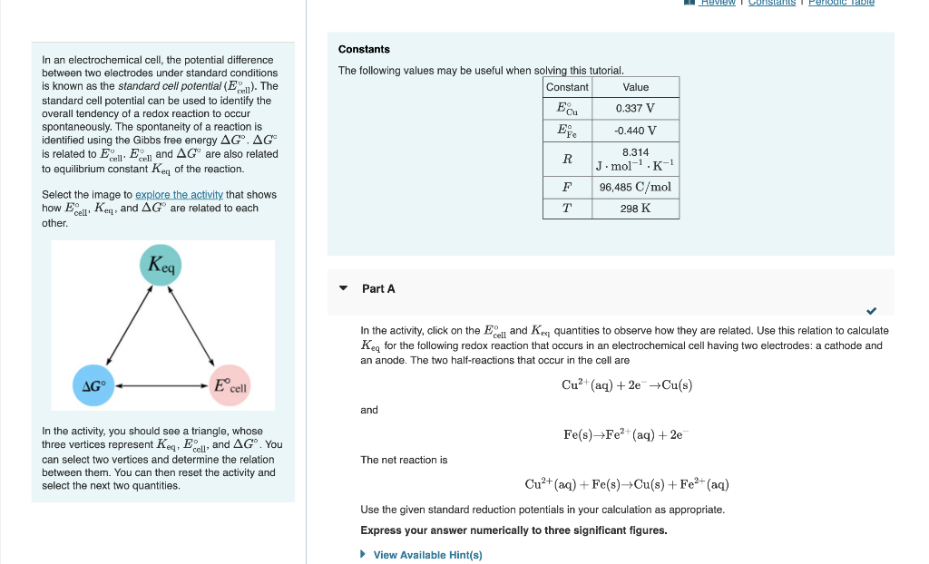 Solved In the activity, click on the KeqKeq and ΔG∘ΔG∘ | Chegg.com