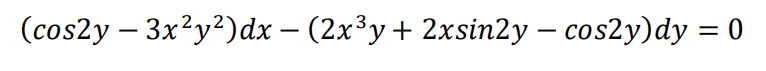 Solved (cos2y – 3x2y2)dx – (2x3y + 2xsin2y – cos2y)dy = 0 | Chegg.com