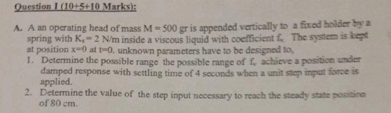 Solved A. A an operating head of mass M=500gr is appended | Chegg.com