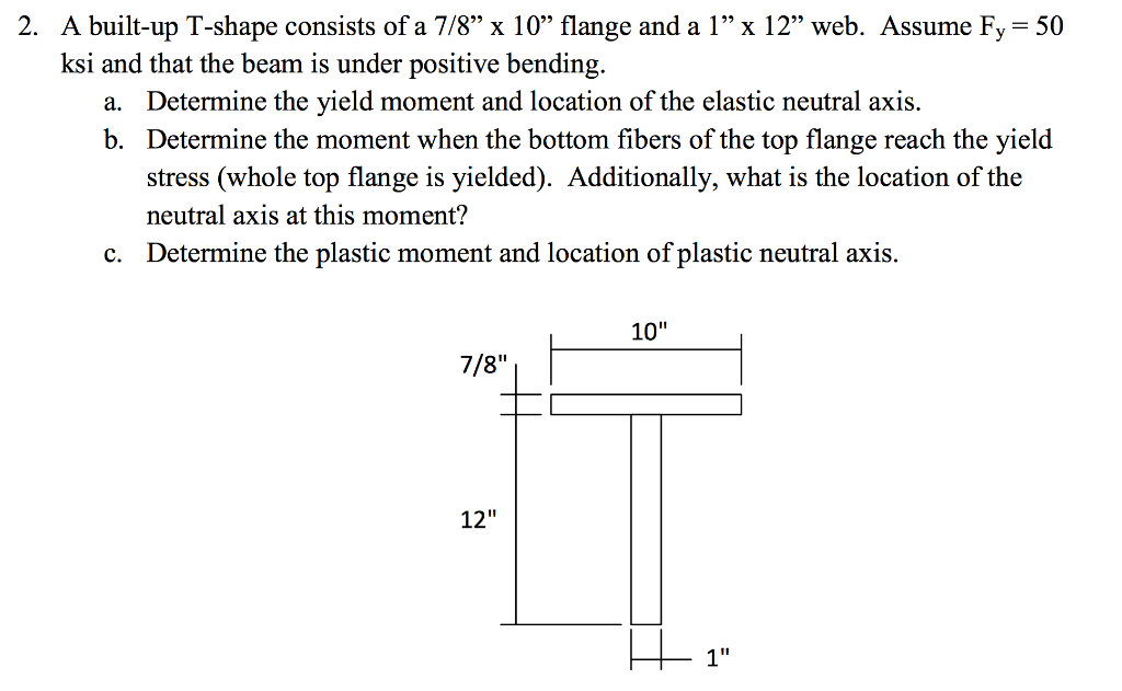 Solved A built-up T-shape consists of a 7/8" x 10" flange | Chegg.com