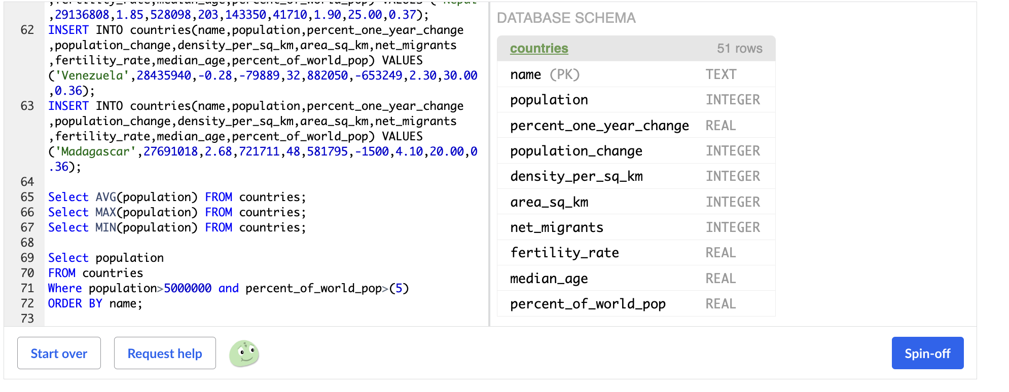 Solved DATABASE SCHEMA 62 INSERT INTO | Chegg.com
