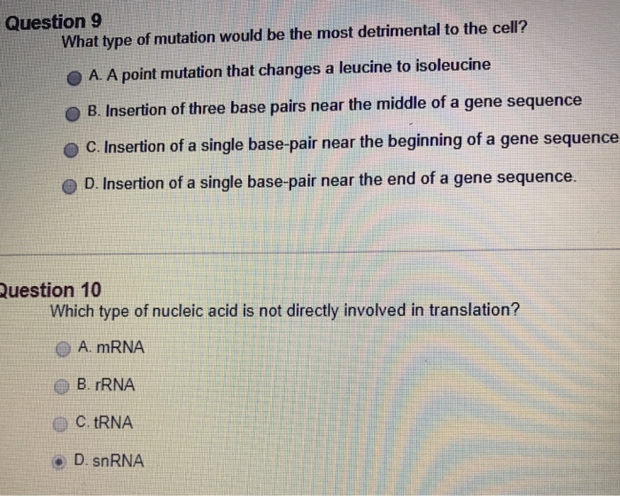 Solved Question 9 What type of mutation would be the most | Chegg.com