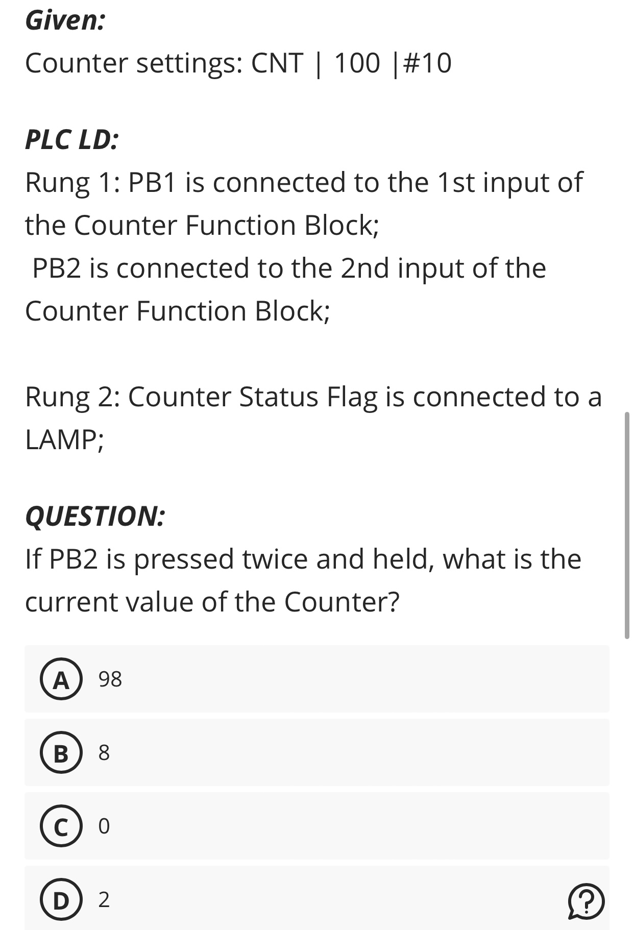 Solved Given: Counter settings: CNT | 100∣#10 PLC LD: Rung | Chegg.com