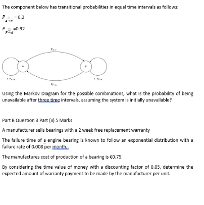 Solved The component below has transitional probabilities in | Chegg.com