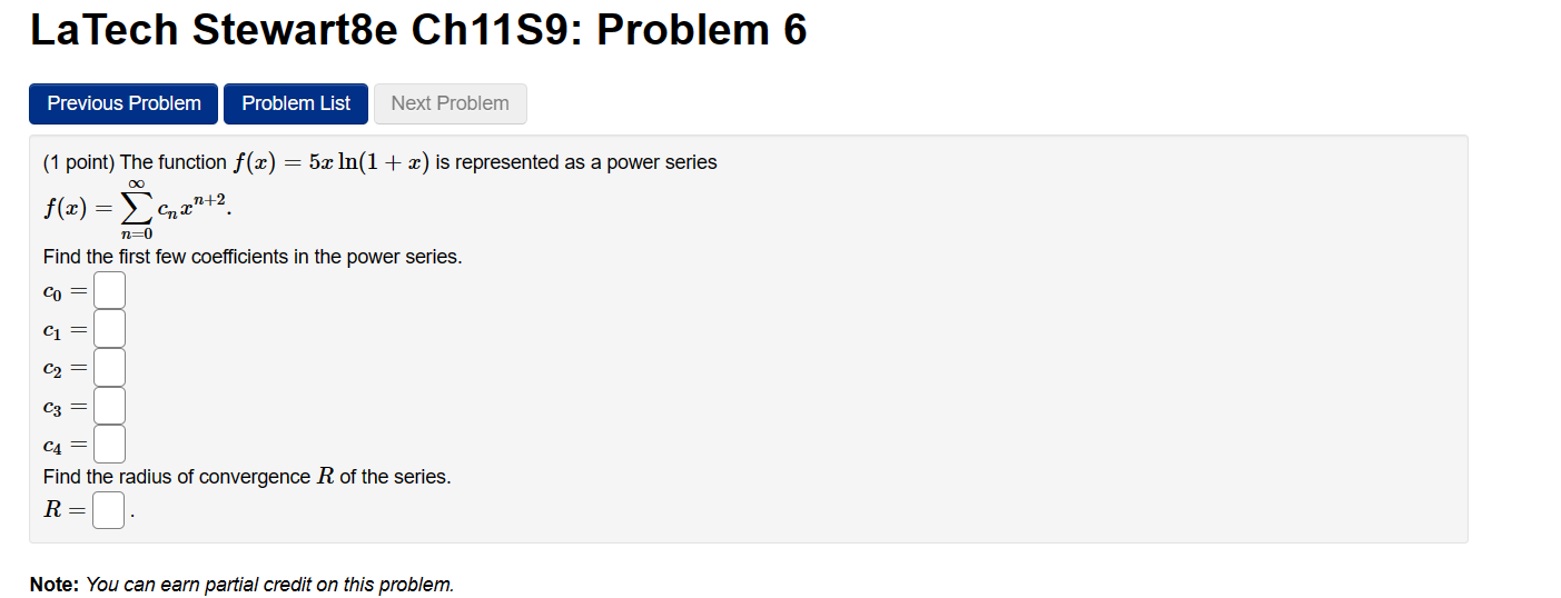 Solved (1 point) The function f(x)=5xln(1+x) is represented | Chegg.com