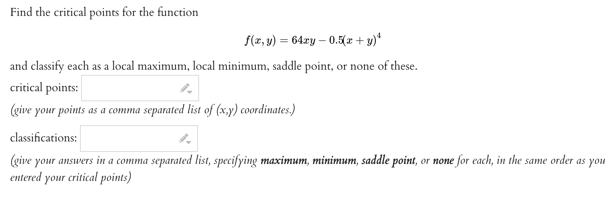 Solved Find the critical points for the function | Chegg.com