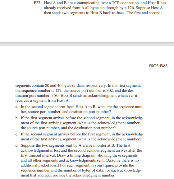 Solved P27. Host A and B are communicating over a TCP | Chegg.com