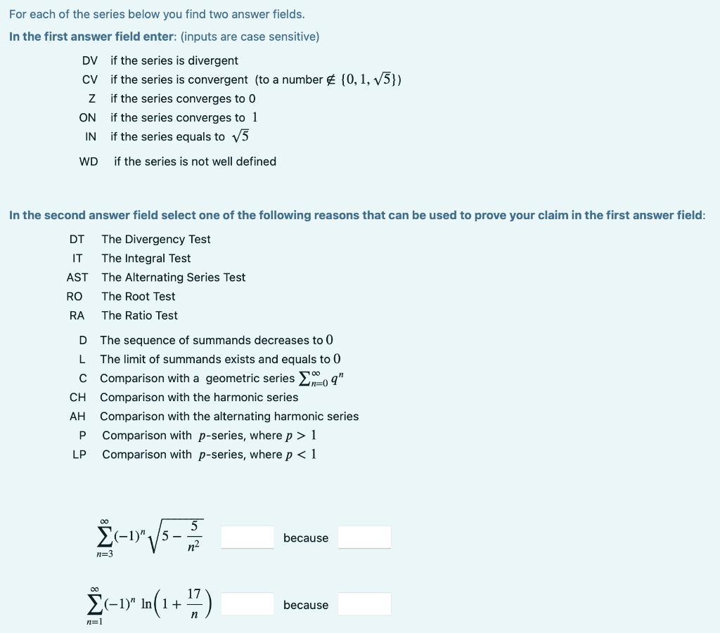 Solved For each of the series below you find two answer | Chegg.com