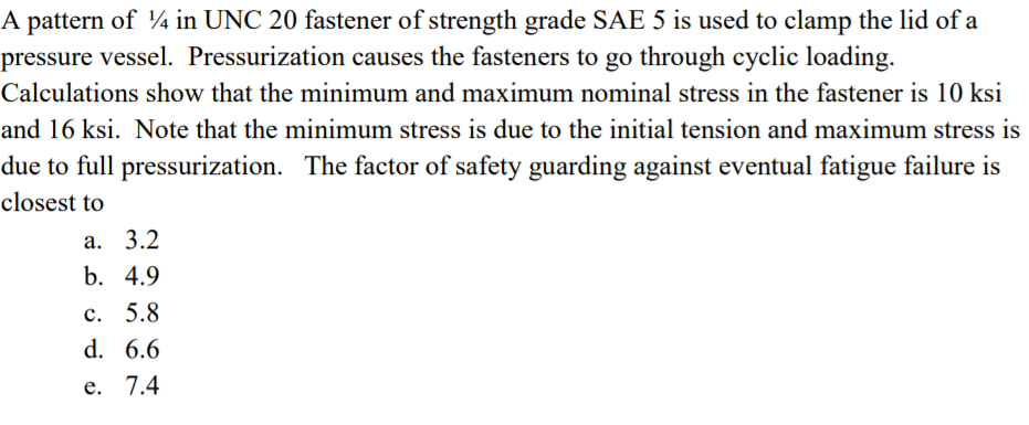 Solved A pattern of 14 in UNC 20 fastener of strength grade | Chegg.com