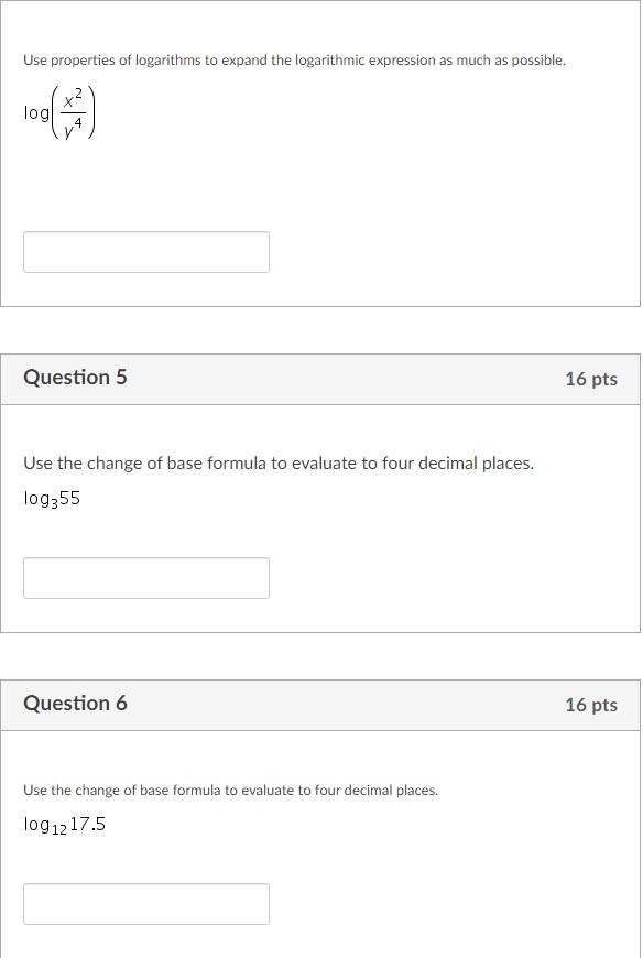 Solved Use properties of logarithms to expand the | Chegg.com