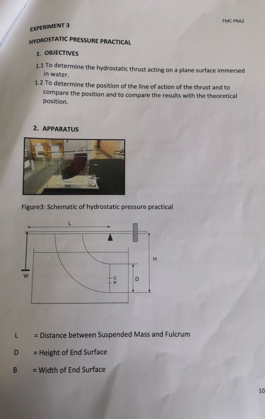 FMC PRAZ EXPERIMENT 3 HYDROSTATIC PRESSURE PRACTICAL | Chegg.com