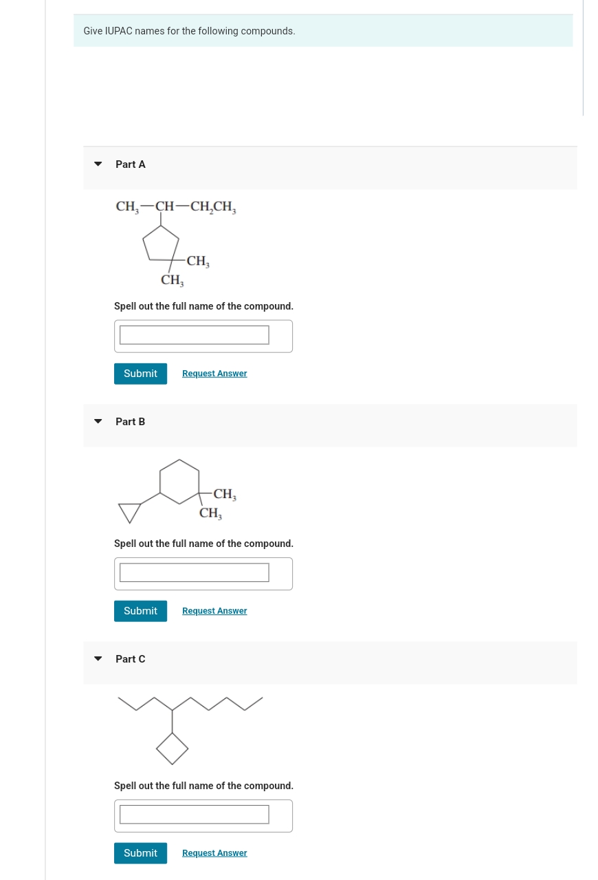 Solved Give IUPAC names for the following compounds.Part | Chegg.com