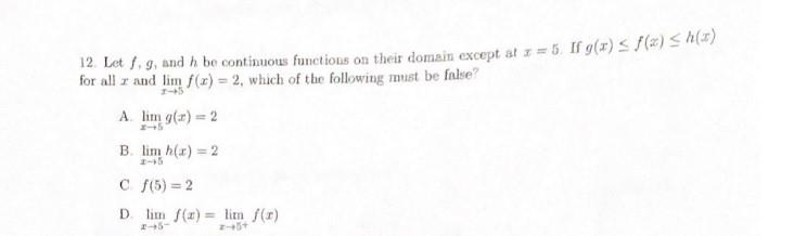 Solved 12. Let f,g, and h be continuous functions on their | Chegg.com
