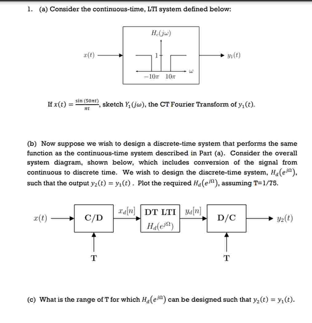 Solved (a) ﻿Consider the continuous-time, LTI system defined | Chegg.com