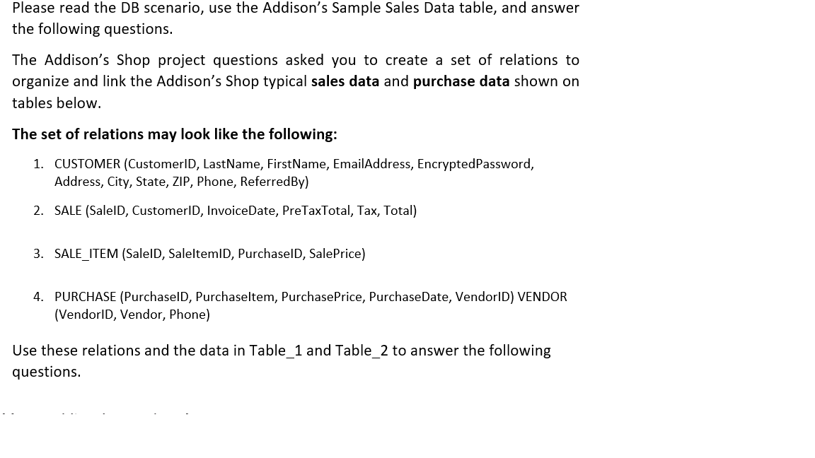 Solved Please read the DB scenario, use the Addison's Sample | Chegg.com